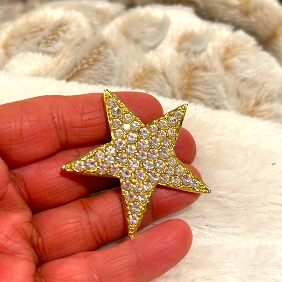 Jewelry | Vintage Large Gold Rhinestone Star Brooch Loaded Glitz New ...